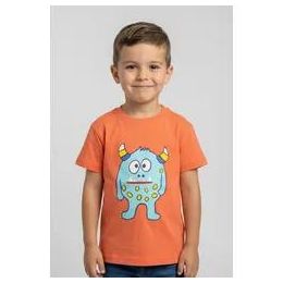 T-Shirt Blue Seven, Jungen, Gr. 128, flamingo, Single Jersey, Obermaterial: 100% Baumwolle, bedruckt, unifarben, Basic normal, Rundhals, Shirts T-Shirt, mit Monster-Effekt, mit eingelassener Tasche, aus Baumwolle