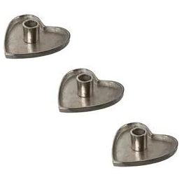 Kerzenhalter CREATIV DECO, silber (silberfarben), B:13cm H:4cm T:13cm, Aluminium, Kerzenhalter, Kerzenhalter, in eleganter Herzform, 3er Set