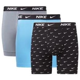 Boxer Nike UNDERWEAR "BOXER BRIEF 3PK", Herren, Gr. S, 3 Stk., swoosh print, cool grau, uni blau, Jersey, Obermaterial: 95% Baumwolle, 5% Elasthan, k&ouml;rpernah, Unterhosen, mit Logo-Elastikbund