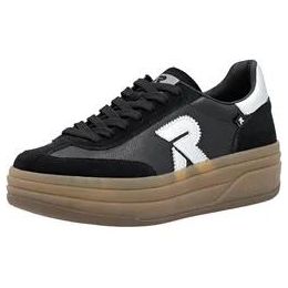 Plateausneaker Rieker SPORT "Swing2GO", Damen, Gr. 39, silber (schwarz, silberfarben), Glattleder, Veloursleder, Schuhe Plateausneaker, Retro-Sneaker, Schn&uuml;rschuh, Halbschuh mit trendiger Plateausohle