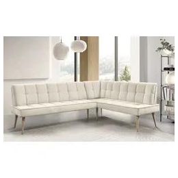 Eckbank exxpo - SOFA FASHION "Latte", beige, B:254cm H:95cm T:196cm, 94% PES, 6% NY, Sitzb&auml;nke, Eckbank, moderne Sitz- und R&uuml;ckensteppung, bequem und elegant, hoher Holzfu&szlig;