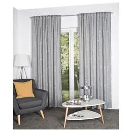 Vorhang Home Wohnideen "FOGLIO", grau, B:140cm H:245cm, Polyester, Gardinen, Kombibandschal, Leinenoptik, bestickt