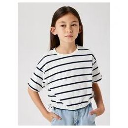 T-Shirt name it "NKFFUNION SS CROPPED BOXY TOP NOOS", M&auml;dchen, Gr. 158 (164), jet stream stripes:schwarz sapphire, Jersey, Obermaterial: 100% Baumwolle, geringelt, gestreift, regular fit kurz, Rundhals, Shirts T-Shirt, mit Kordelzug in der Taille