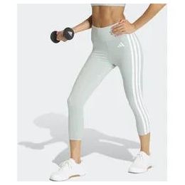 Trainingstights Adidas PERFORMANCE "OPTIME ESSENTIALS WORKOUT 3-STREIFEN 3/4 LEGGINGS", Damen, Gr. XL, N-Gr, wonder sage, wei&szlig;, normal, gr., Obermaterial: 85% Polyester, 15% Elasthan, 3/4-L&auml;nge, Hosen