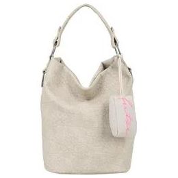 Schultertasche Fritzi aus Preussen "Ella Hobo", Damen, Gr. B/H/T: 17cm x 37cm x 27cm, beige, Polyurethan (PU), unifarben, Taschen Schultertasche, mit tollem Anh&auml;nger und kerniger Materialstruktur