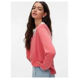 V&eacute;ro Moda Strickpullover VERO MODA "VMSILJE LS V-NECK PULLOVER GA NOOS", Damen, Gr. XL, coral paradise, Strick, Obermaterial: 77% Viskose, 23% Polyester, unifarben, loose fit normal, V-Ausschnitt, Pullover Strickpullover