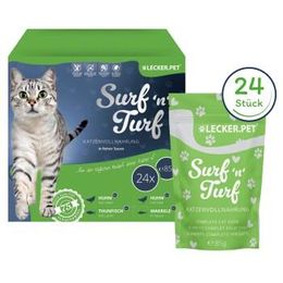 LYRA PET Lecker.Pet Surf'n'Turf Pouches Katzenfutter in feiner Sauce Nassfutter 4er Mix Multipack