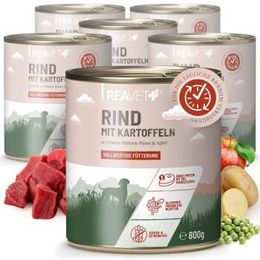 REAVET Hundenassfutter - Rind mit Kartoffeln an Erbsen-M&ouml;hren-P&uuml;ree & Apfel 6x800 g