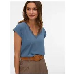 V&eacute;ro Moda Blusentop VERO MODA "VMBELLA SL LACE TOP WVN GA NOOS", Damen, Gr. S, china blau, Web, Obermaterial: 97% Viskose, 3% Elasthan, unifarben, regular fit normal, V-Ausschnitt, angeschnitten, Blusen Blusentop, Viskosemischung