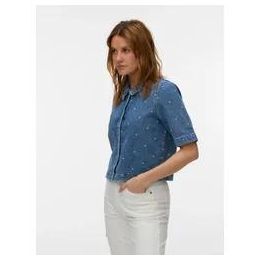 V&eacute;ro Moda Jeansbluse VERO MODA "VMDIONNE 2/4 EMB DENIM SHIRT RA375", Damen, Gr. M, medium blau denim aop:heart, Denim/Jeans, Obermaterial: 99% Baumwolle, 1% Elasthan, bestickt, regular fit taillenbedeckt, Blusen Jeansbluse, Baumwollmischung, regular fit, Stickerei