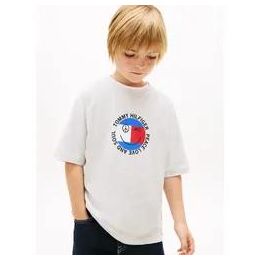 T-Shirt Tommy Hilfiger "FUN FLAG GRAPHIC", M&auml;dchen, Gr. 14 (164), light grau heather, Single Jersey, Obermaterial: 100% Baumwolle, bedruckt, meliert, regular fit normal, Rundhals, Raglan&auml;rmel, Shirts T-Shirt, Kinder bis 16 Jahre, Druck