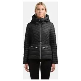 Outdoorjacke Khujo "Lorella", Damen, Gr. XXL (44), schwarz, Obermaterial: 100% Nylon. Innenfutter: 100% Nylon. Wattierung: 100% Polyester, figurbetont h&uuml;ftbedeckend, hoch geschlossener Ausschnitt, &Auml;rmel ohne &Auml;rmelschlitz abgesteppte Kante, Jacken Outdoorjacke, &Uuml;bergangsjacke mit Kapuze und Tailleng&uuml;rtel