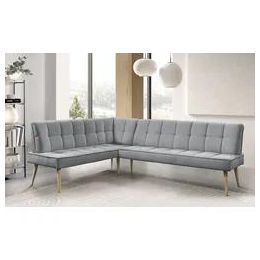 Eckbank exxpo - SOFA FASHION "Latte", silber, B:254cm H:95cm T:196cm, 94% PES, 6% NY, Sitzb&auml;nke, Eckbank, moderne Sitz- und R&uuml;ckensteppung, bequem und elegant, hoher Holzfu&szlig;