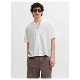 Jack & Jones Kurzarmhemd JACK & JONES "JJEBREEZE LINEN BLEND RESORT SHIRT SS SN", Herren, Gr. M, N-Gr, wei&szlig;, Web, Obermaterial: 70% Baumwolle, 30% Leinen, unifarben, normal, Hemden, mit Knopfleiste