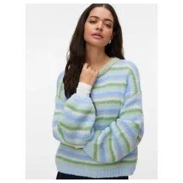 V&eacute;ro Moda Strickpullover VERO MODA "VMMAYBE STRIPE LS O-NECK PULLOVER NOOS", Damen, Gr. XL, fog gr&uuml;n stripes:with misteltoe, cashmere blau, brunnera blau, birch, Strick, Obermaterial: 100% Polyester, geringelt, gestreift, loose fit normal, Rundhals, weit Strickb&uuml;ndchen, Pullover Strickpullover, Kunstfaser, loose fit