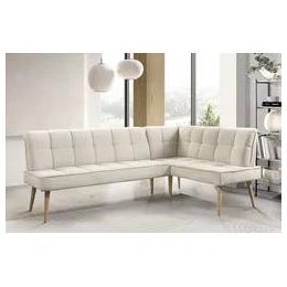 Eckbank exxpo - SOFA FASHION "Latte", beige, B:234cm H:95cm T:156cm, 94% PES, 6% NY, Sitzb&auml;nke, Eckbank, moderne Sitz- und R&uuml;ckensteppung, bequem und elegant, hoher Holzfu&szlig;