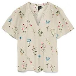 V&eacute;ro Moda Shirtbluse VERO MODA "VMJOSIE SS V-NECK GATHERING TOP WVN GA", Damen, Gr. S, birch aop:bina, Web, Obermaterial: 83% Viskose, 17% Nylon, bedruckt, regular fit normal, V-Ausschnitt, Blusen, Viskosemischung, regular fit