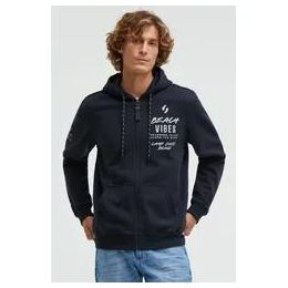 Kapuzensweatjacke CAMP DAVID, Herren, Gr. S, blau, Material: 100% Baumwolle, bedruckt, relaxed fit normal, hoch geschlossener Ausschnitt, eingesetzt Rippb&uuml;ndchen, Sweatjacken, aus Baumwolle