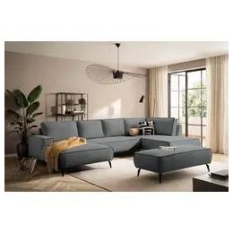 Wohnlandschaft Home Affaire "mit Hocker, TVINNU, moderne U-Form in Cord oder Leinenoptik", dunkelgrau, B:354cm H:83cm T:193cm, Sofas, Wohnlandschaft, Recamiere rechts/links, stellbar zum Schlafsofa (Krokodilverbinder)