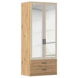 Kleiderschrank Rauch "Schrank Garderobe Ankleide GAMMA Breiten 91/136/181/226/271/315/360 cm", eiche artisan, beige (champagner), griffstangen graumetallic, B:91cm H:210cm T:54cm, Holzwerkstoff, Schr&auml;nke, Kleiderschrank, verschiedene Griff-Varianten, mit Spiegel TOPSELLER MADE IN GERMANY, Topseller