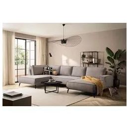 Wohnlandschaft Home Affaire "TVINNU, moderne U-Form, Couch in Cord oder Webstoff in Leinenoptik", hellbraun, B:354cm H:83cm T:193cm, Sofas, Wohnlandschaft, Recamiere rechts/links, schwarze Metallf&uuml;&szlig;e, bequeme Sitz-/Liegefl&auml;che