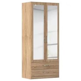Kleiderschrank Rauch "Schrank Garderobe Ankleide GAMMA Breiten 91/136/181/226/271/315/360 cm", eiche sonoma, griffe chrom, B:91cm H:210cm T:54cm, Holzwerkstoff, Schr&auml;nke, Kleiderschrank, verschiedene Griff-Varianten, mit Spiegel TOPSELLER MADE IN GERMANY, Topseller