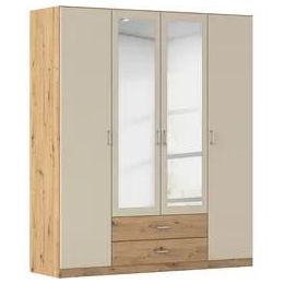 Kleiderschrank Rauch "Schrank Garderobe Ankleide GAMMA Breiten 91/136/181/226/271/315/360 cm", eiche artisan, beige (champagner), griffe alu, B:181cm H:210cm T:54cm, Holzwerkstoff, Schr&auml;nke, Kleiderschrank, verschiedene Griff-Varianten, mit Spiegel TOPSELLER MADE IN GERMANY, Topseller