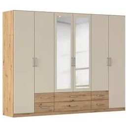 Kleiderschrank Rauch "Schrank Garderobe Ankleide GAMMA Breiten 91/136/181/226/271/315/360 cm", eiche artisan, beige (champagner), griffe chrom, B:271cm H:210cm T:54cm, Holzwerkstoff, Schr&auml;nke, Kleiderschrank, verschiedene Griff-Varianten, mit Spiegel TOPSELLER MADE IN GERMANY, Topseller