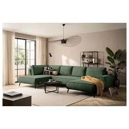 Wohnlandschaft Home Affaire "TVINNU, moderne U-Form, Couch in Cord oder Webstoff in Leinenoptik", dunkelgr&uuml;n, B:354cm H:83cm T:193cm, Sofas, Wohnlandschaft, Recamiere rechts/links, schwarze Metallf&uuml;&szlig;e, bequeme Sitz-/Liegefl&auml;che