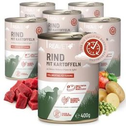 REAVET Hundenassfutter - Rind mit Kartoffeln an Erbsen-M&ouml;hren-P&uuml;ree & Apfel 6x400 g