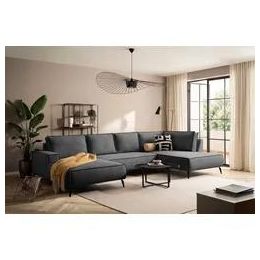 Wohnlandschaft Home Affaire "TVINNU, moderne U-Form, Couch in Cord oder Webstoff in Leinenoptik", anthrazit, B:354cm H:83cm T:193cm, Sofas, Wohnlandschaft, Recamiere rechts/links, schwarze Metallf&uuml;&szlig;e, bequeme Sitz-/Liegefl&auml;che