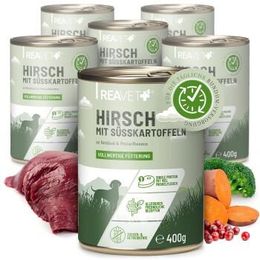 REAVET Hundenassfutter - Hirsch mit S&uuml;&szlig;kartoffel an Brokkoli & Preiselbeeren 6x400 g