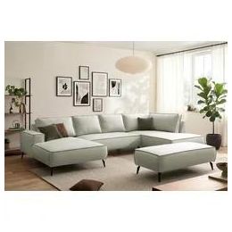 Wohnlandschaft Home Affaire "mit Hocker, TVINNU, moderne U-Form in Cord oder Leinenoptik", hellgr&uuml;n, B:354cm H:83cm T:193cm, Sofas, Wohnlandschaft, Recamiere rechts/links, stellbar zum Schlafsofa (Krokodilverbinder)