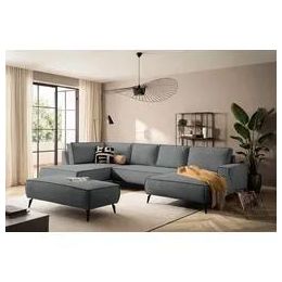 Wohnlandschaft Home Affaire "mit Hocker, TVINNU, moderne U-Form in Cord oder Leinenoptik", dunkelgrau, B:354cm H:83cm T:193cm, Sofas, Wohnlandschaft, Recamiere rechts/links, stellbar zum Schlafsofa (Krokodilverbinder)