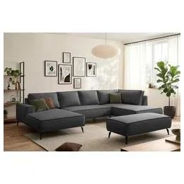Wohnlandschaft Home Affaire "mit Hocker, TVINNU, moderne U-Form in Cord oder Leinenoptik", anthrazit, B:354cm H:83cm T:193cm, Sofas, Wohnlandschaft, Recamiere rechts/links, stellbar zum Schlafsofa (Krokodilverbinder)