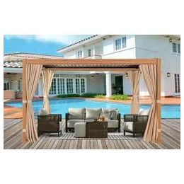 Pavillon Konifera "Pergola Alhambra, Terrassendach mit Aluminiumpfosten", braun, braun, B/H/T: 400cm x 240cm x 300cm, Pavillons, 3x3 oder 3x4 m, holzfarben, 4 Seitenteile, verstellbare Dachlamellen, Topseller