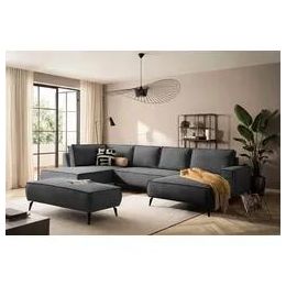 Wohnlandschaft Home Affaire "mit Hocker, TVINNU, moderne U-Form in Cord oder Leinenoptik", anthrazit, B:354cm H:83cm T:193cm, Sofas, Wohnlandschaft, Recamiere rechts/links, stellbar zum Schlafsofa (Krokodilverbinder)