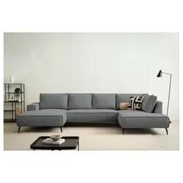 Wohnlandschaft Home Affaire "TVINNU, moderne U-Form, Couch in Cord oder Webstoff in Leinenoptik", dunkelgrau, B:354cm H:83cm T:193cm, Sofas, Wohnlandschaft, Recamiere rechts/links, schwarze Metallf&uuml;&szlig;e, bequeme Sitz-/Liegefl&auml;che