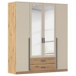 Kleiderschrank Rauch "Schrank Garderobe Ankleide GAMMA Breiten 91/136/181/226/271/315/360 cm", eiche artisan, beige (champagner), griffstangen graumetallic, B:181cm H:210cm T:54cm, Holzwerkstoff, Schr&auml;nke, Kleiderschrank, verschiedene Griff-Varianten, mit Spiegel TOPSELLER MADE IN GERMANY, Topseller