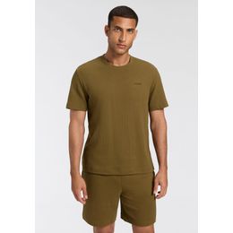 T-Shirt HUGO UNDERWEAR "Austin T-Shirt", Herren, Gr. M, gr&uuml;n (open gr&uuml;n 355), Single Jersey, Obermaterial: 60% Baumwolle, 40% Polyester, gerade, Rundhals, eingesetzt eingefasste Kante, Shirts T-Shirt, Waffelstruktur und Logo-Stickerei