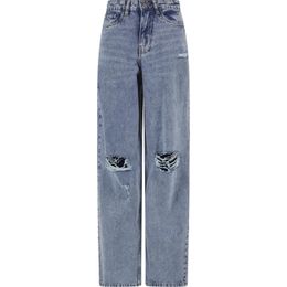 Bequeme Jeans Urban Classics "Urban Classics Ladies Distressed 90's Wide Leg Denim Pants", Damen, Gr. 27, Normalgr&ouml;&szlig;en, vintage lightblau washed, 100% Baumwolle, unifarben, Jeans
