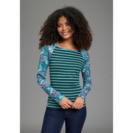 Kangaroos Damen Langarmshirt, gr&uuml;n, Gr. 52, Rippware, Obermaterial: 100% Baumwolle, Shirts, Muster Mix