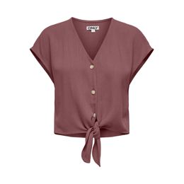 Kurzarmbluse Only "ONLSIESTA SS KNOT LIN BL SHIRT PNT NOOS", Damen, Gr. L, rose braun, Web, Obermaterial: 80% Viskose, 20% Leinen, unifarben, regular fit kurz, V-Ausschnitt, Blusen, Viskosemischung, regular fit