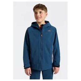 Softshelljacke CMP "KID SOFTSHELL JACKET FIX HOOD", Jungen, Gr. 164, midnight, Softshell, Obermaterial: 96% Polyester, 4% Elasthan. Innenseite: 100% Polyester, hoch geschlossener Ausschnitt, eingesetzt,mit &Auml;rmeleinsatz angesetztes B&uuml;ndchen mit Klettverschluss,verstellbar, Jacken Softshelljacke, mit Clima Protect Membran, wasserabweisend, atmungsaktiv