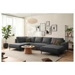 Wohnlandschaft Home Affaire "TVINNU, moderne U-Form, Couch in Cord oder Webstoff in Leinenoptik", anthrazit, B:354cm H:83cm T:193cm, Sofas, Wohnlandschaft, Recamiere rechts/links, schwarze Metallf&uuml;&szlig;e, bequeme Sitz-/Liegefl&auml;che