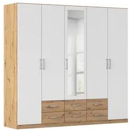 Kleiderschrank Rauch "Schrank Garderobe Ankleide GAMMA Breiten 91/136/181/226/271/315/360 cm", eiche artisan, alpinwei&szlig;, griffe chrom, B:226cm H:210cm T:54cm, Holzwerkstoff, Schr&auml;nke, Kleiderschrank, verschiedene Griff-Varianten, mit Spiegel TOPSELLER MADE IN GERMANY, Topseller