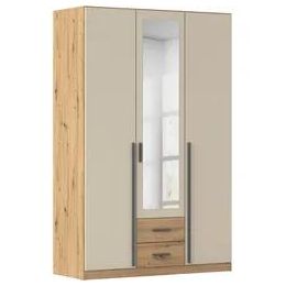 Kleiderschrank Rauch "Schrank Garderobe Ankleide GAMMA Breiten 91/136/181/226/271/315/360 cm", eiche artisan, beige (champagner), griffstangen graumetallic, B:136cm H:210cm T:54cm, Holzwerkstoff, Schr&auml;nke, Kleiderschrank, verschiedene Griff-Varianten, mit Spiegel TOPSELLER MADE IN GERMANY, Topseller
