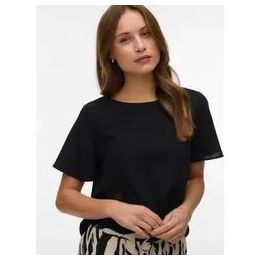V&eacute;ro Moda Blusenshirt VERO MODA "VMMYMILO SS O-NECK TOP WVN GA", Damen, Gr. XS, schwarz, Web, Obermaterial: 55% Viskose, 45% Leinen, unifarben, regular fit normal, Rundhals, Shirts Blusenshirt, mit Leinen