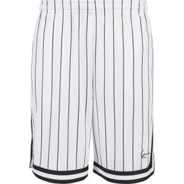Stoffhose Karl Kani "Karl Kani Herren Small Signature Pinstripe Mesh Shorts", Herren, Gr. L, US-Gr&ouml;&szlig;en, wei&szlig;, 100% Polyester, gestreift, loose fit, Hosen Stoffhose