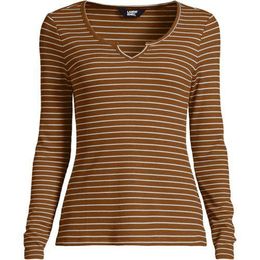 LANDS' END Langarm-Shirt mit Ballettausschnitt aus Waffelpiqu&eacute;, Damen,  Beige, Elasthan/Polyester/Kunstseide, by Lands' End